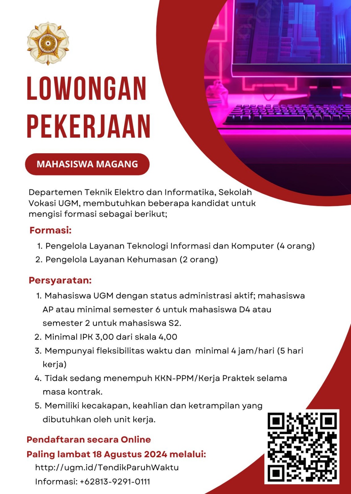 Lowongan Mahasiswa Magang di Departemen Teknik Elektro dan Informatika SV UGM – tre.sv.ugm.ac.id